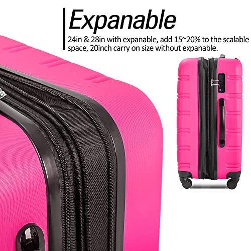 Merax Luggage Sets 3 Piece Suitcase Set 20/24/28,Carry on Luggage Airline Approved,Hard Case with Spinner Wheels,Pink