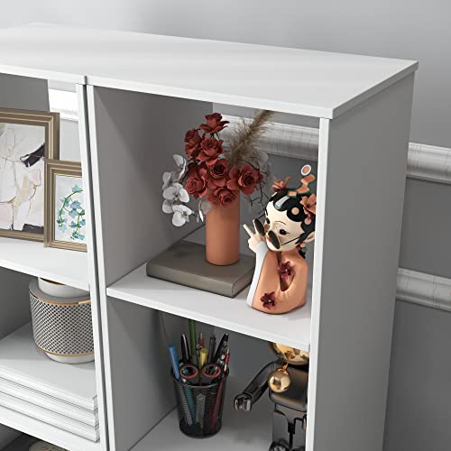 MEDIMALL 4 Cube Bookshelf, Freestanding 4-Tier Open Shelf Tall Narrow Bookcase with Anti-Tipping Kits, Book Storage Organizer for Bedroom Living Room Study Home Office Apartment, 56 Inch White…
