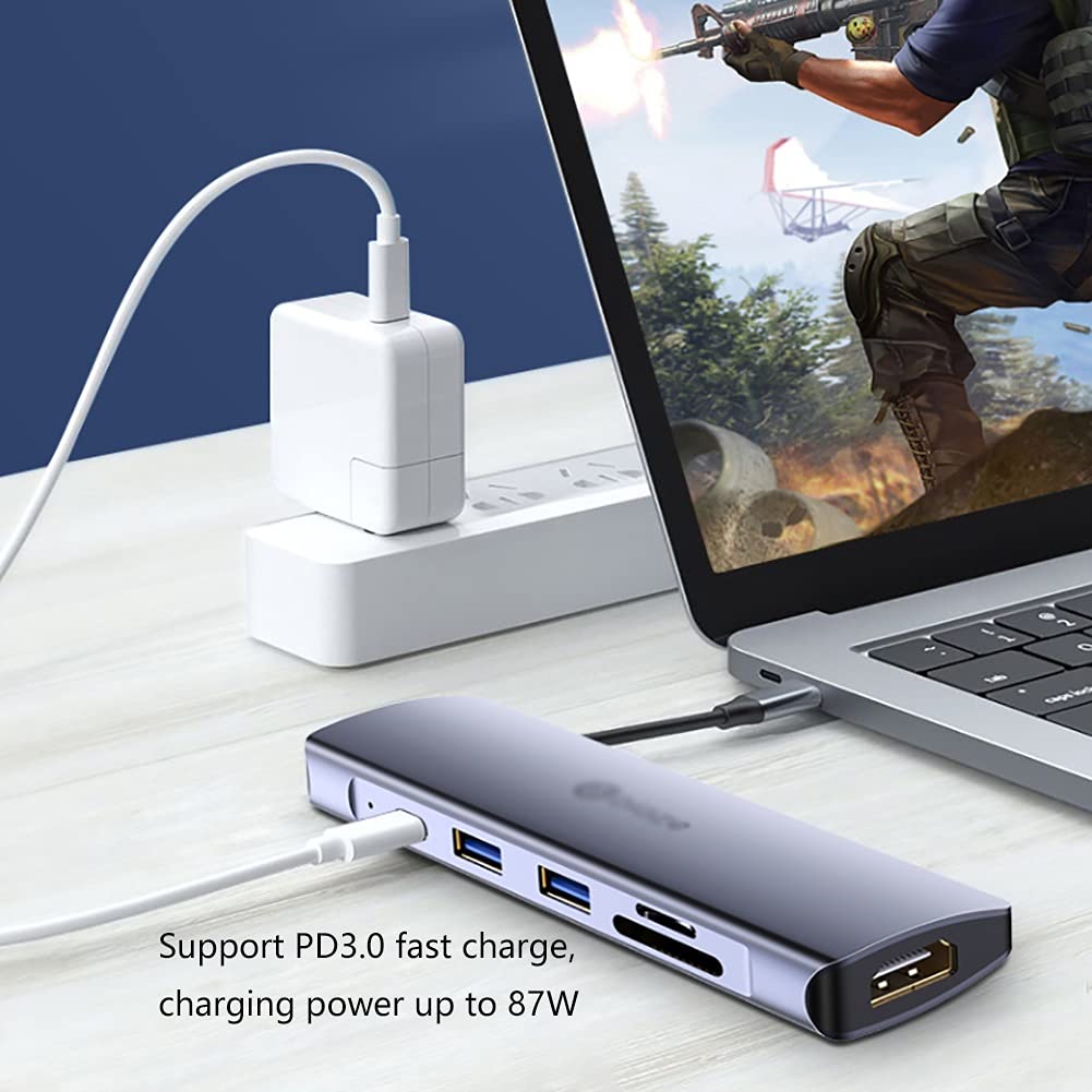 Hub Dock Adapter USB C Docking Station Powered USB Hub Data 6 in 1 with 4K HDMI, SD/TF Card Reader, USB 3.0 Ports, USB 2.0 Ports, PD 87W Computer Accessories