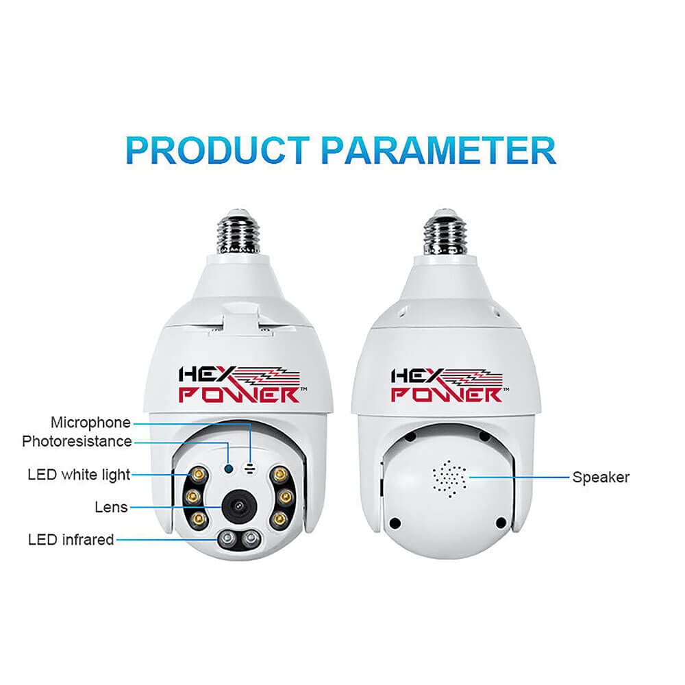 HEX 6645 5MP Bulb Indoor Outdoor WiFi Camera Water Proof, 360 Degree PTZ Panoramic IP Camera, 2.4GHz 1080P Smart Home Surveillance Cam with Auto Motion Detection Alarm Night Vision Two Way Talk E27