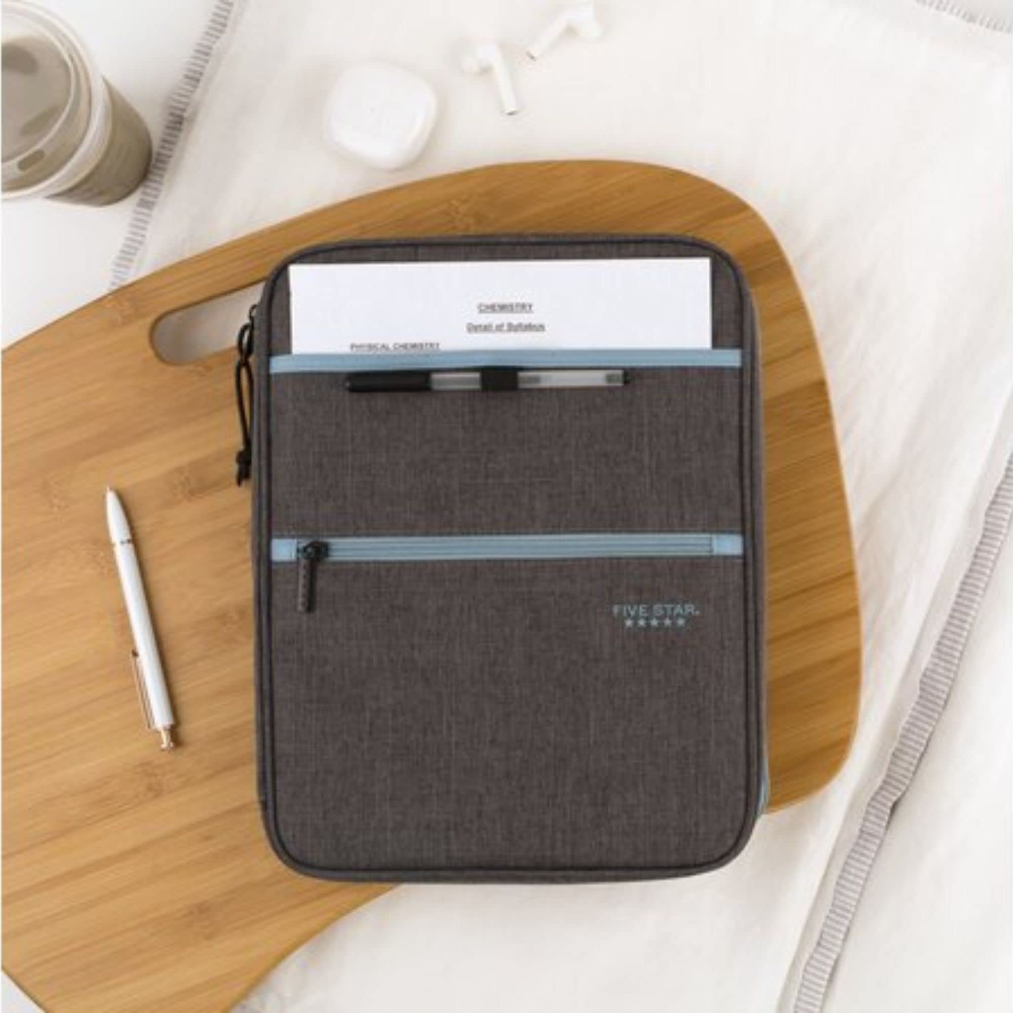 Five Star Zipper Binder, 1 Inch 3-Ring Binder, Carry-All with Internal Pockets and Dividers, 375 Total Sheet Capacity, Heathered Gray/Mint (29092BH0)