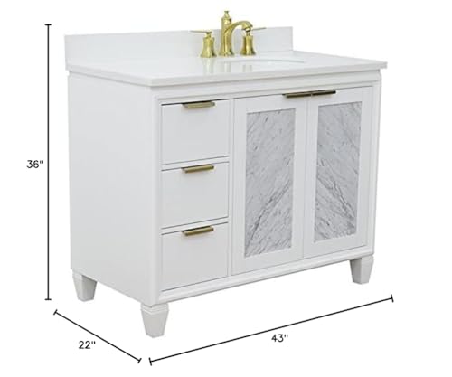 Trento 43" Solid Wood Vanity with Right Oval Sink in White Quartz Stone