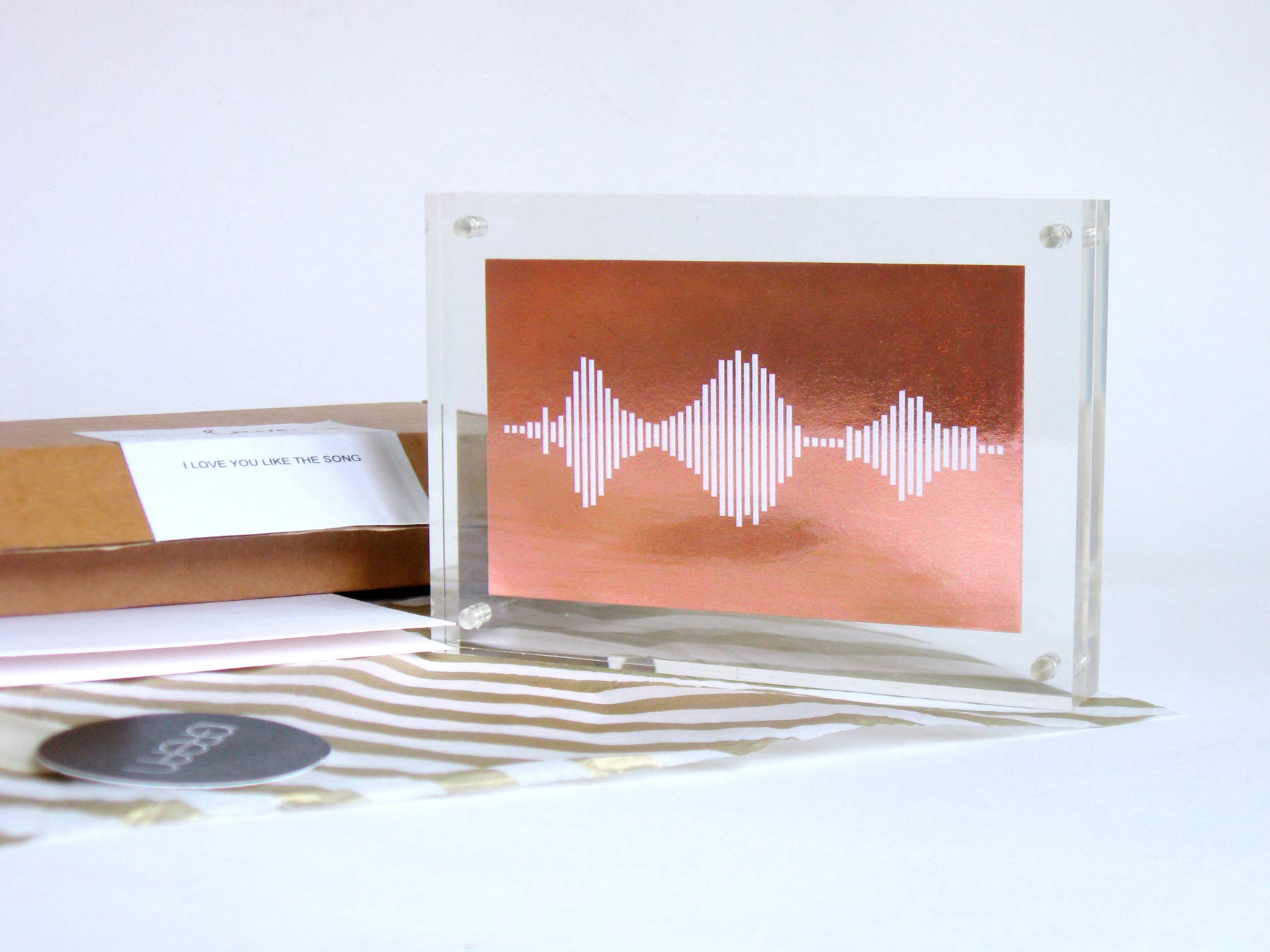 I LOVE YOU Sound Wave Prints - Bronze Foil Soundwave Art in Acrylic Frame Gift for 8th Wedding Anniversary, Birthday, Valentines Day Gift
