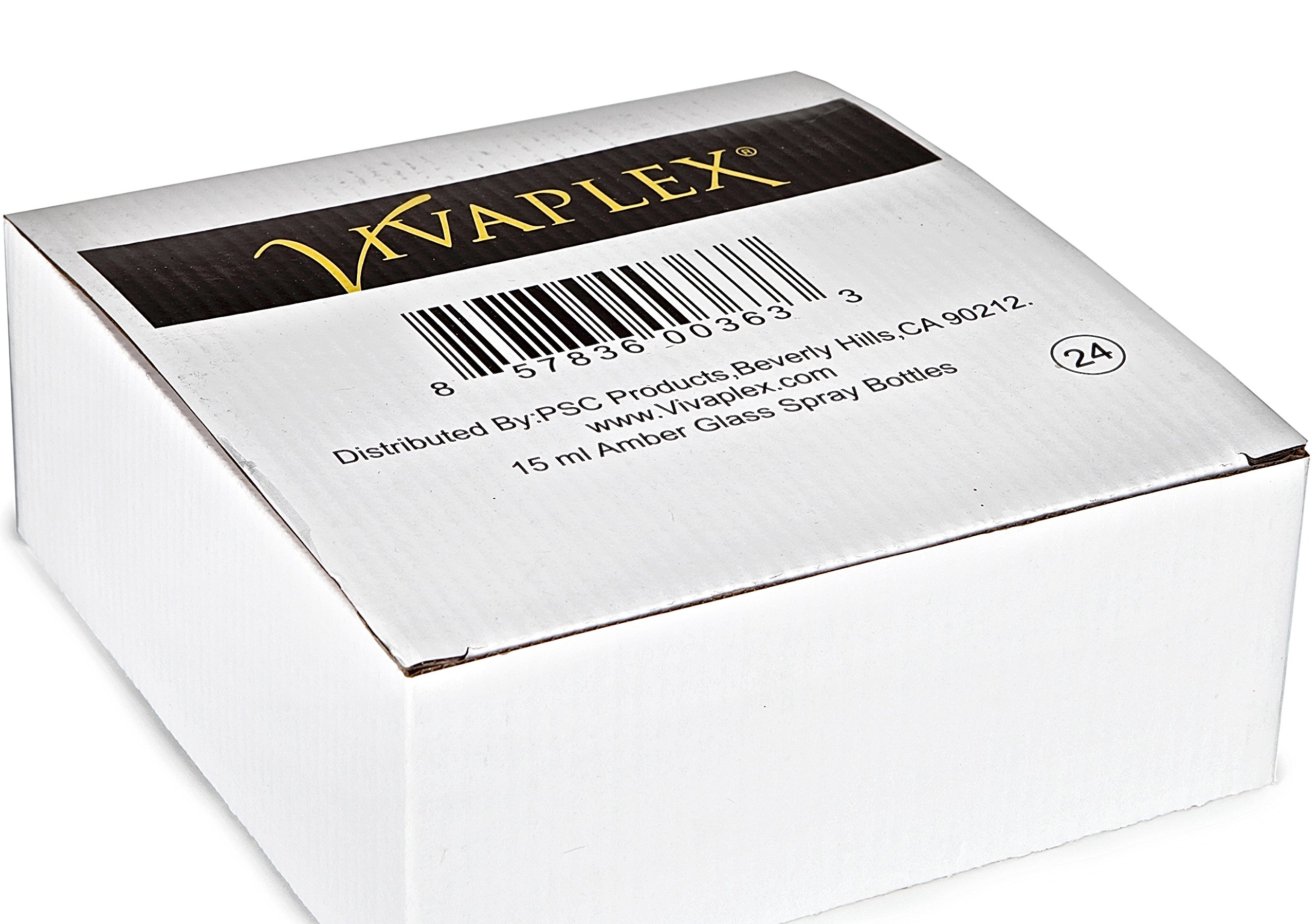 Vivaplex, 24, Amber, 15 ml (1/2 oz) Glass Bottles, with Black Fine Mist Sprayer's