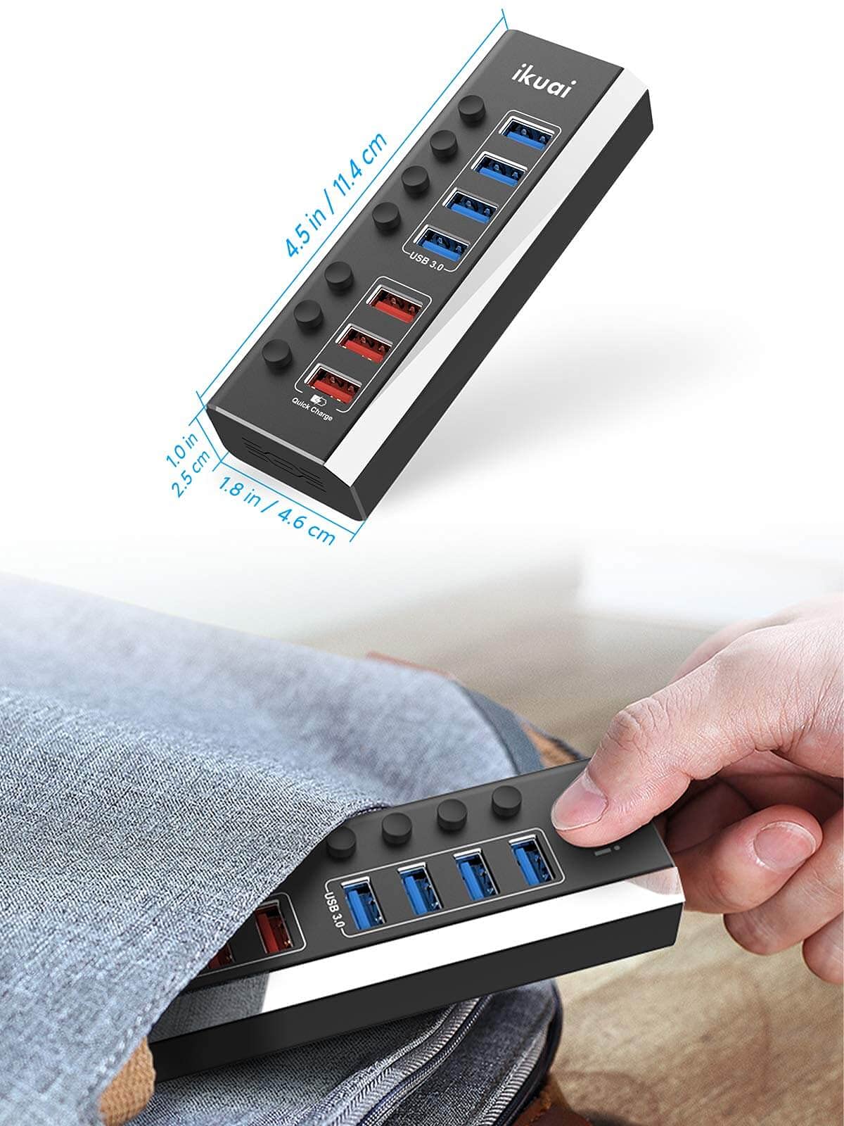 ikuai SATA to USB 3.0 Dual Bay Hard Drive Dock + 7 Ports USB Hub Aluminum with 4 USB Data Ports & 3 Fast Charging Port(12V/3A Power Adapter)