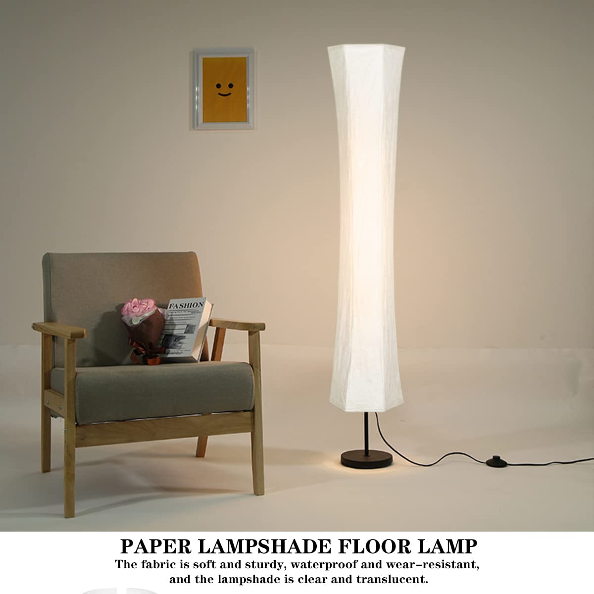 FERCAISH Modern Floor Lamp Lamp Shade, Foldable and Minimalist Style Lamps - Long-lasting Dupont paper lampshade for Office, Kids Room, Reading, Home Decor(Hexagonal)