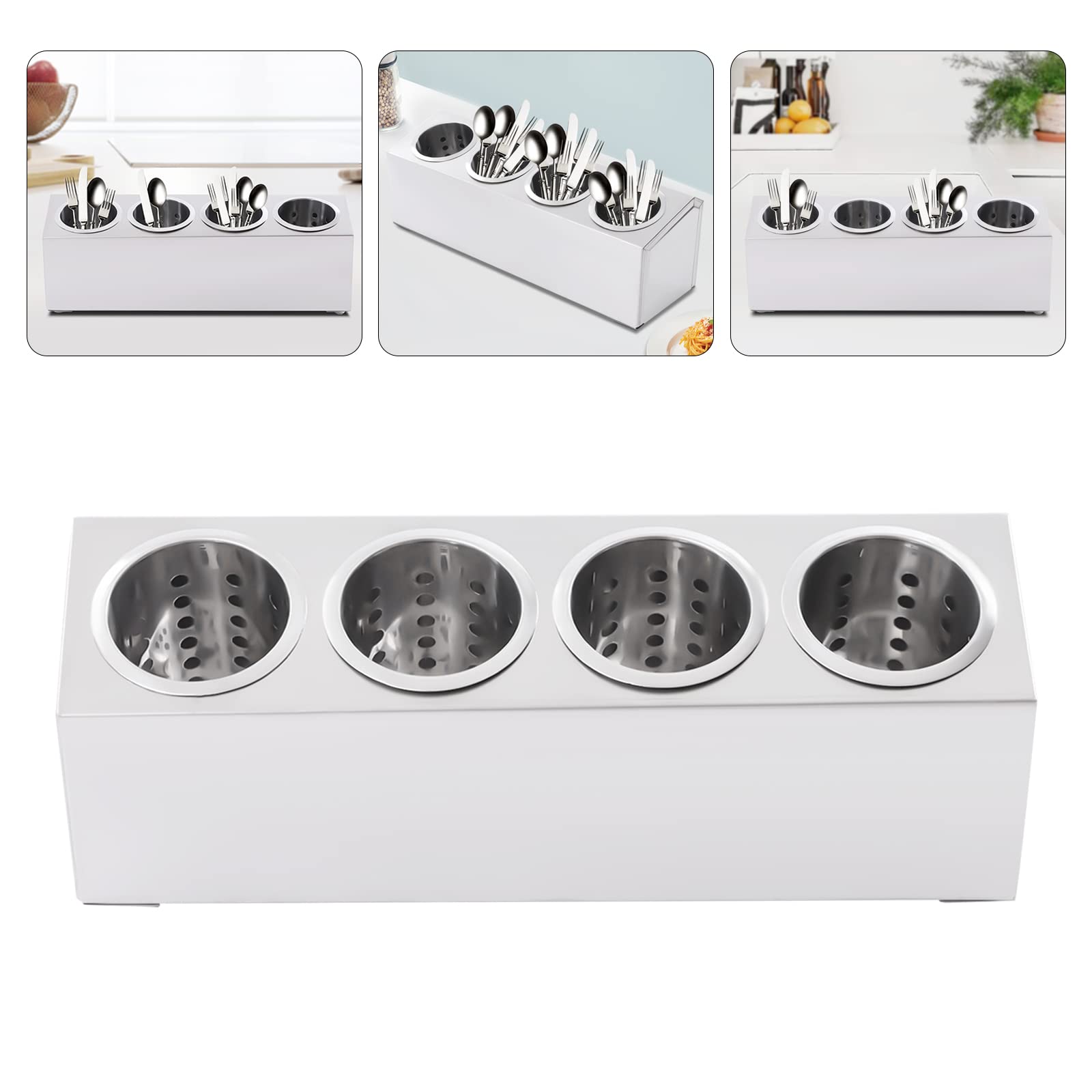 Gdrasuya10 4 Holes Cylinder Flatware Organizer 201 Stainless Steel Flatware Organizers Stainless Steel Commercial Cylinder Flatware Silverware Utensil Holder Organizer Caddy for Kitchens