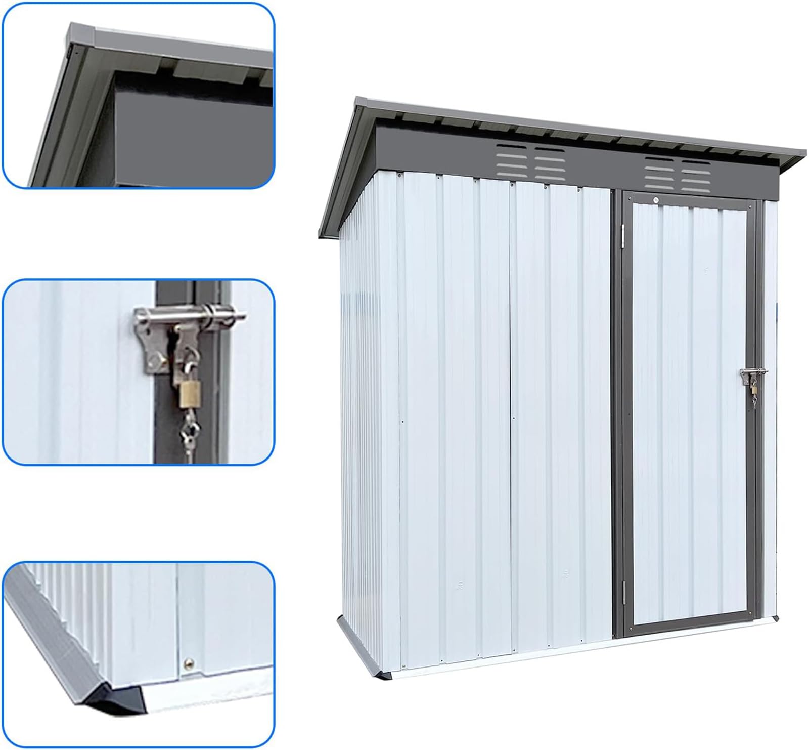 SPOFLYINN Outdoor Storing Tools Large Space Excellent Air Ventilation Easy Assembly Metal Storage Shed for Bike Trash Can Machine White One Size