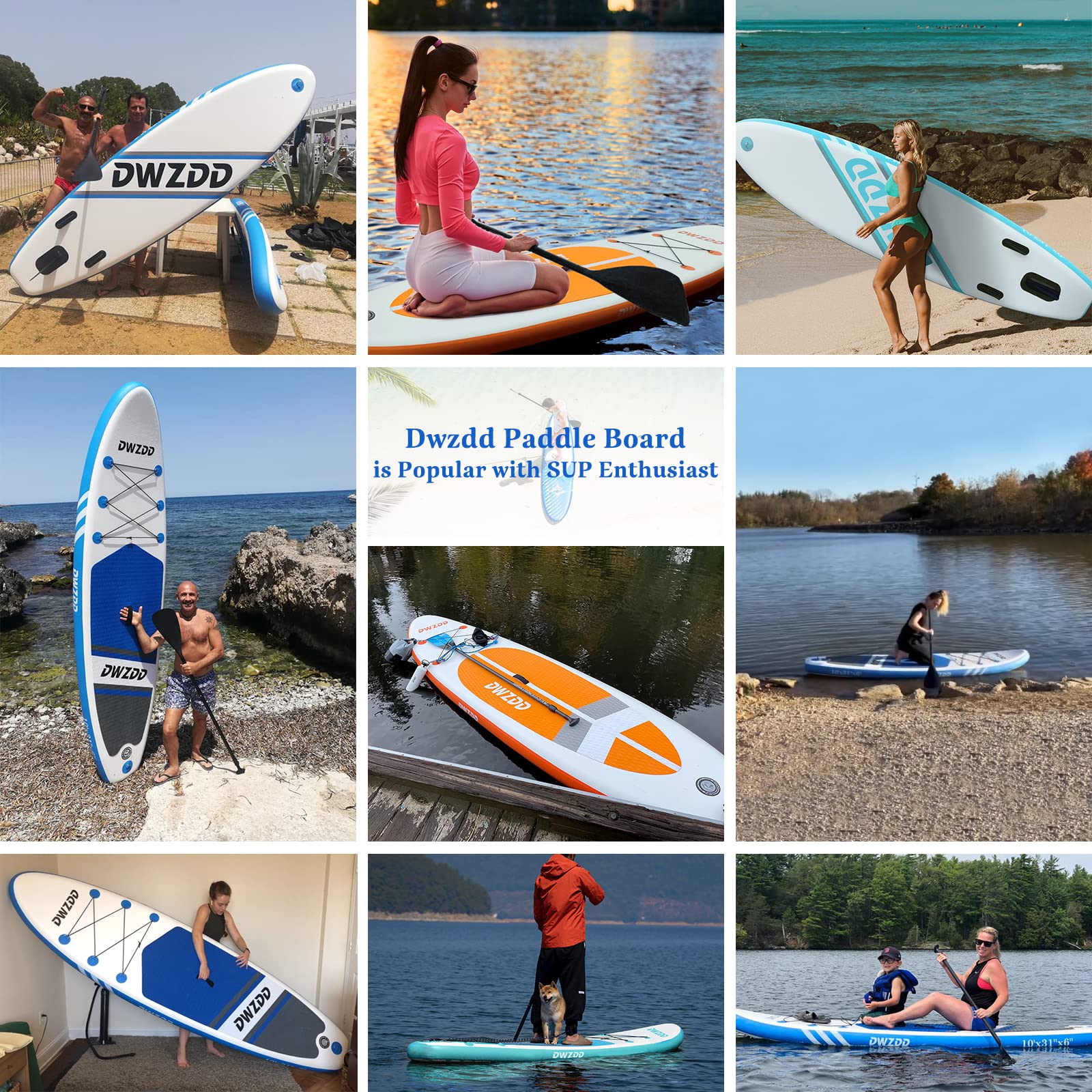 dwzdd Paddle Board, 10'6" x 32" x 6" Stand Up Paddleboard Inflatable with SUP Board Accessories, Adj Paddle,iSUP Backpack,Leash,Pump,Fins,Blow Up Paddle Board for Youth & Adult