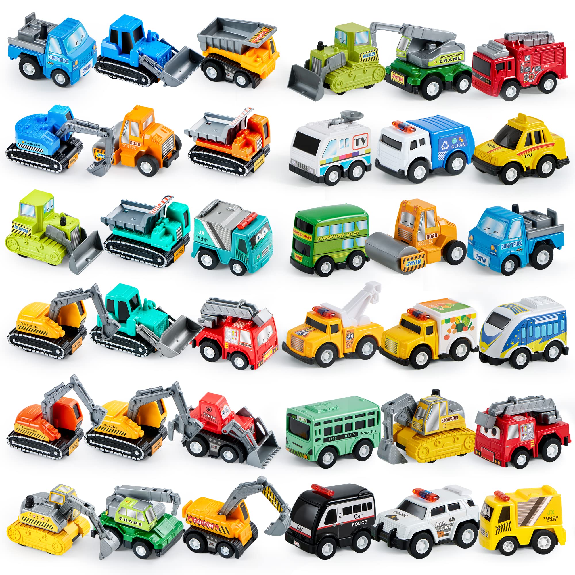 JOYIN 36 Piece Pull Back Cars, Friction Powered Race Cars Vehicle Set for Toddlers, Boys