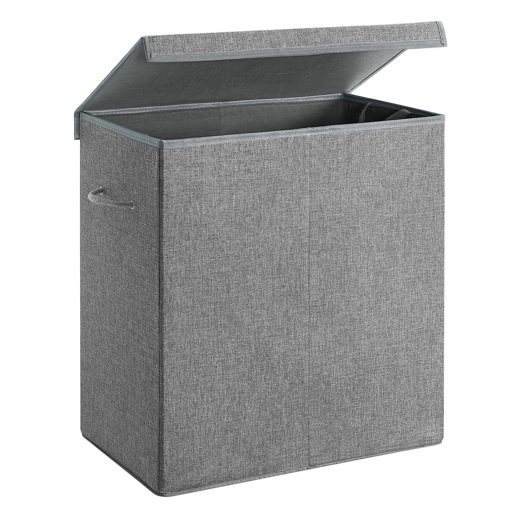 SONGMICS Sturdy Double Laundry Hamper with Lid, Removable Fabric Bag, 142L Large Clothes Hamper 2 Section, Laundry Basket with Handles for Closet, Laundry Room, Bedroom, Bathroom, Gray ULCB02G