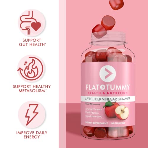 Flat Tummy Tea Apple Cider Vinegar Gummies, 60 Count – Boost Energy, Detox, Support Gut Health & Healthy Metabolism – Vegan, Non-GMO - Made with Apples, Beetroot, Vitamins B6 & B12, Superfoods