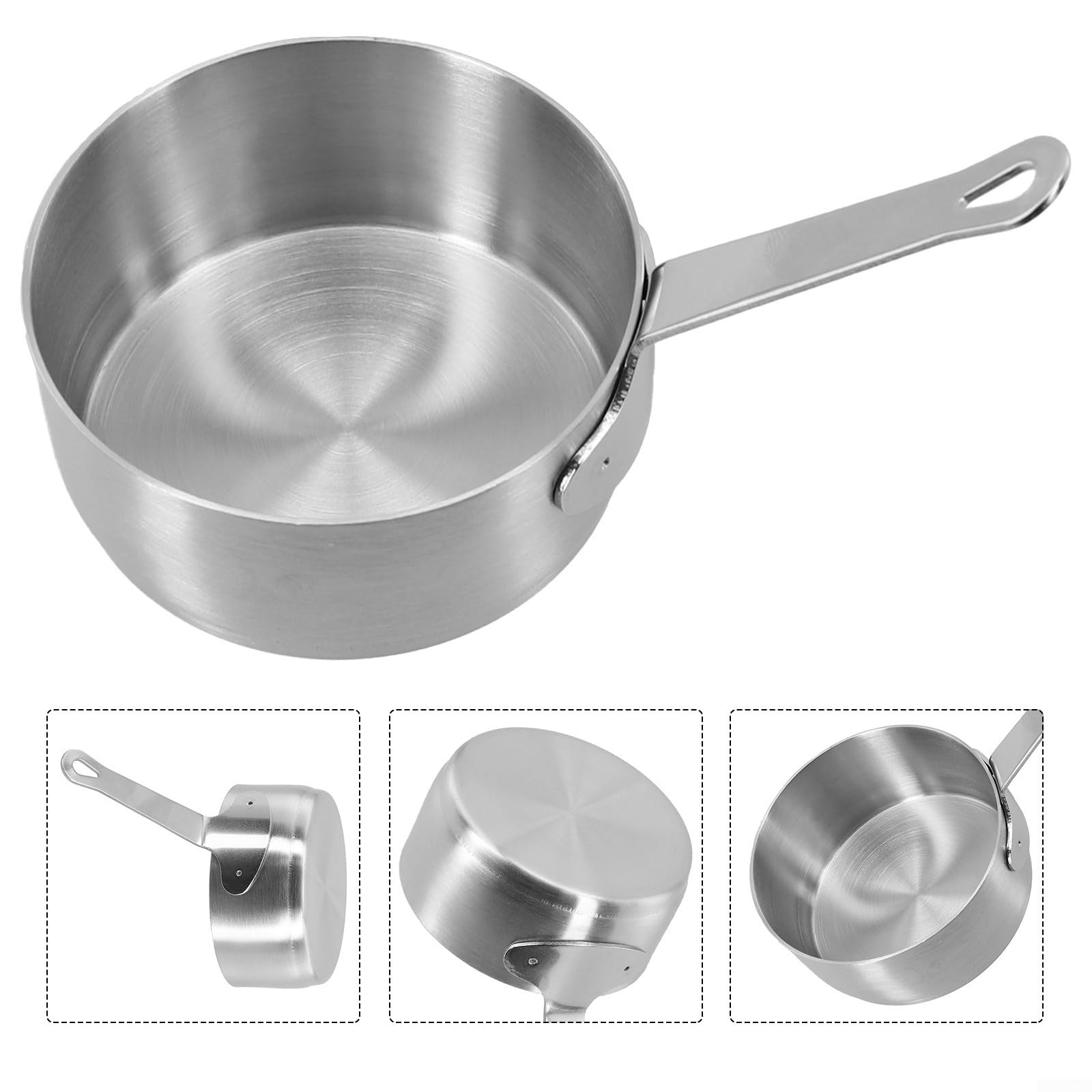 Startbuymore Small Sauce Pan Stainless Steel Saucepans Milk Pot Non Stick Small Saucepan Kitchen Cookware With Hanging Hole Long Handle(Silver(100ML))
