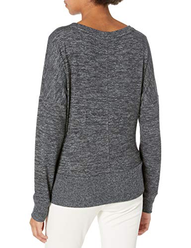 Daily Ritual Women's Cozy Knit Pleat Front Draped Sweatshirt, Black Marl, Small
