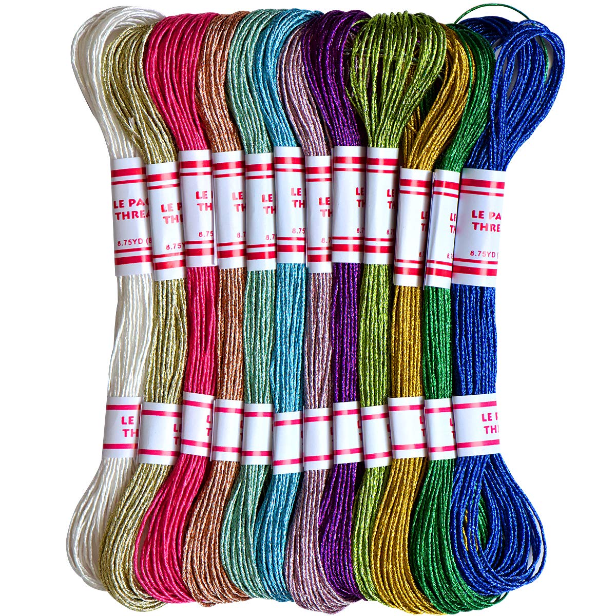 Embroidery Thread 8m Metallic Embroidery Floss 12Skeins All Purpose Assorted Muti-Colors Cross Stitch Tread Set for Craft Needlework Hand Embroidery Bracelets string DIY craft