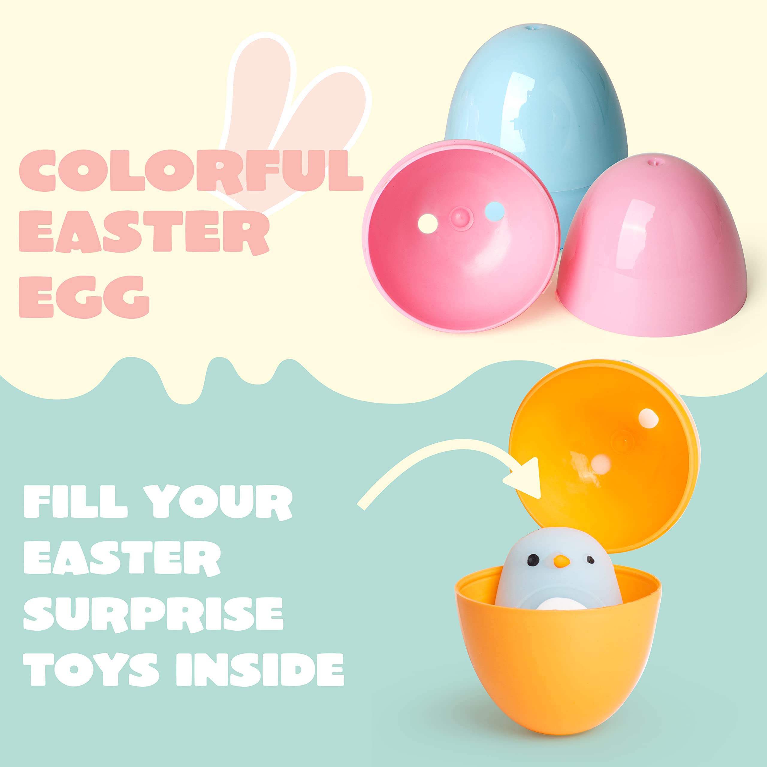JOYIN 50PCS 2.3" Pastel Easter Eggs, Empty Easter Eggs Fillable, Colorful Bright Plastic Eggs Bulks for Easter Hunt, Filling Treats, Party Favor, Easter Basket Stuffers, Classroom Prize Supplies