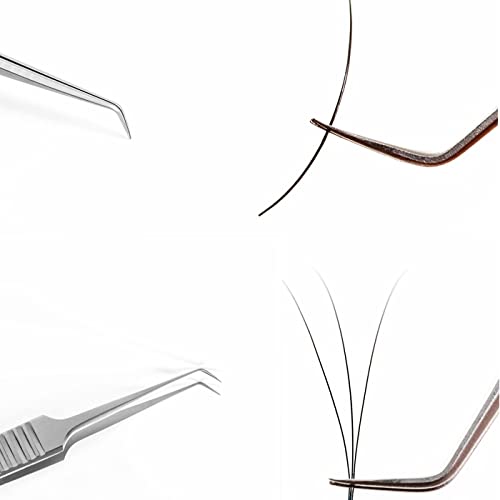 EMEDA Eyelash Extension Tweezers for Isolation Separation Natural Lashes with Short Tiny Mini L Tips 45 Degree Professional Precision Stainless Steel Volume Lash Tweezers for Premade Fans (AS10)