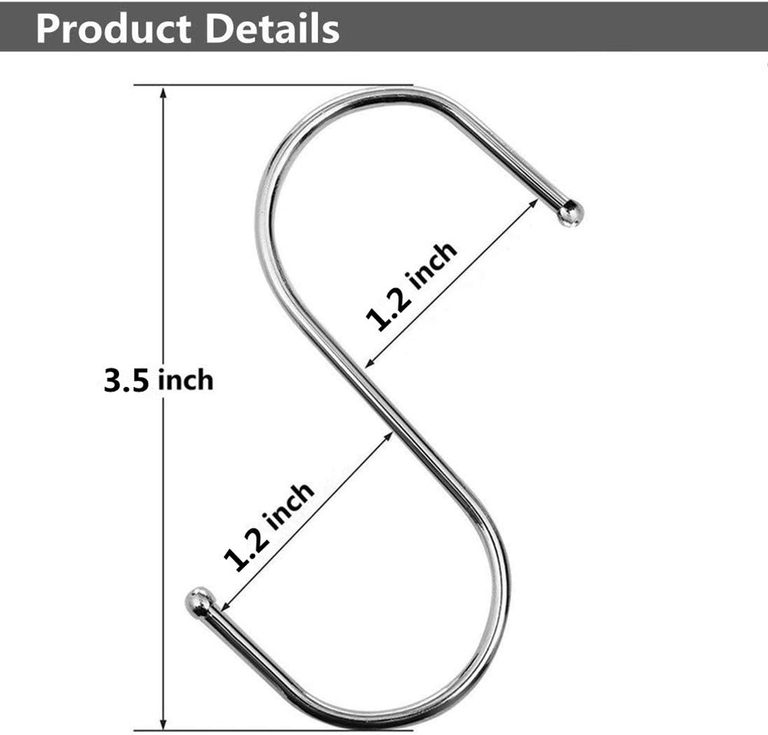 Soqool 3.5Inch Heavy Duty S Hooks 12PCS Stainless Steel Hook for Hanging Double Sided Utility Hook for Shower Curtain Rod,Closet S Hooks,Kitchen Hanging Hook