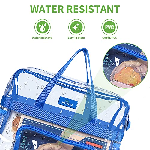 MAY TREE Clear Bag Stadium Approved 12×6×12, Clear Stadium Bag for Women and Men, Clear Lunch Bag for Work Travel Sport Office, Clear Tote Bag Stadium Approved with Non-Removable Straps - Blue
