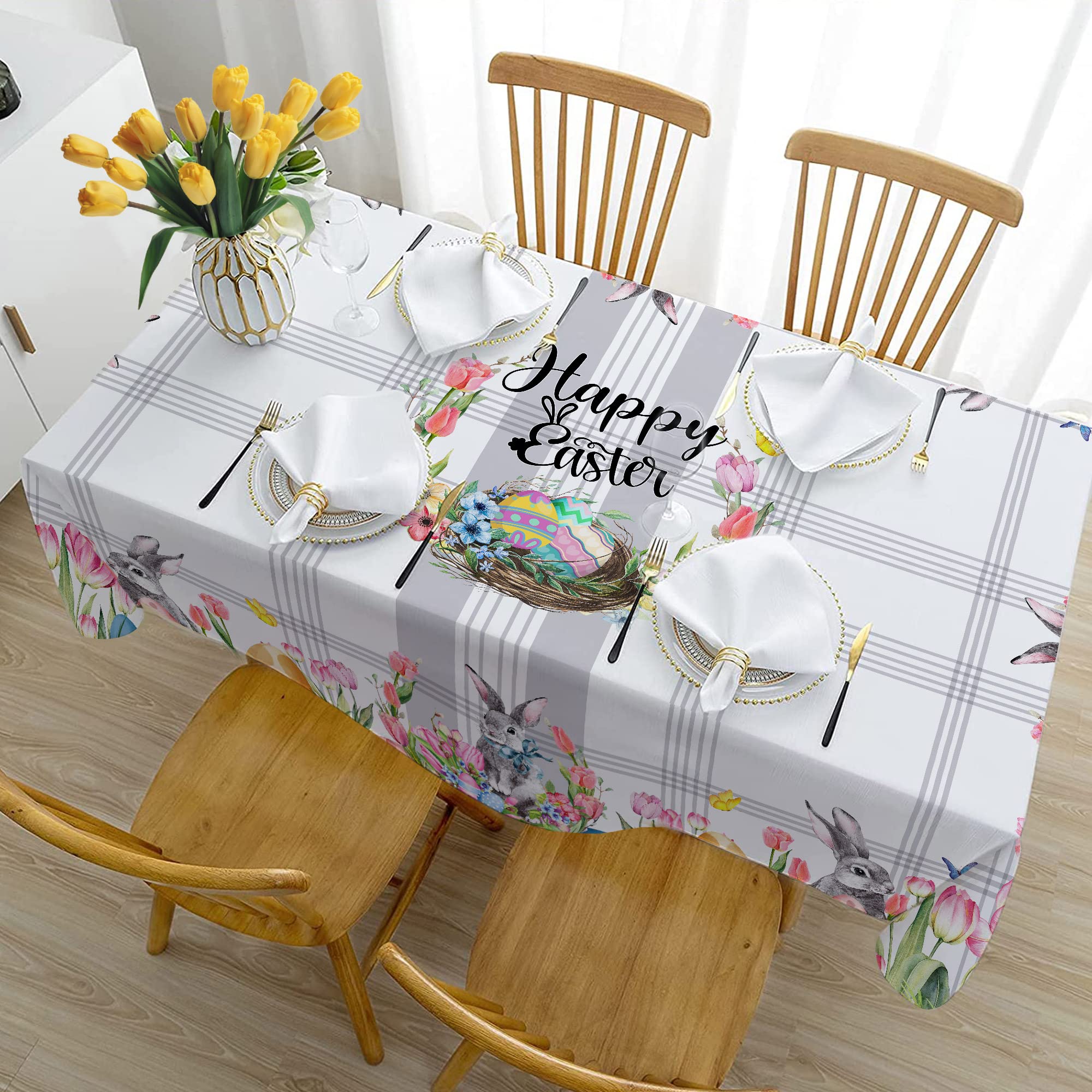 Hexagram Round Easter Tablecloth 70 Inch, Easter Table Cloth,Spring Holiday Kitchen Easter Decorations for Table, Party