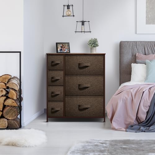 Sorbus Dresser with 7 Drawers - Chest Organizer Tower Unit with Steel Frame, Wood Top, Easy Pull Fabric Bins - Storage Furniture for Bedroom, Hallway, Closet & Office Organization