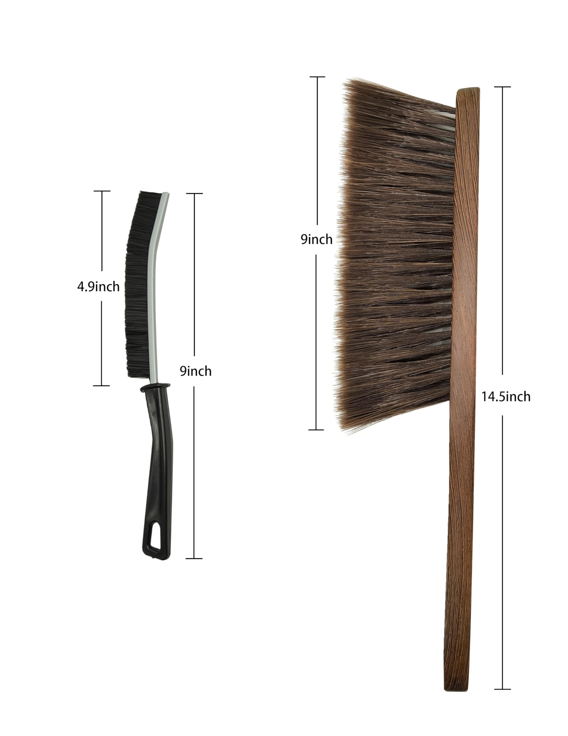 LUNARCHEER Wooden Dusting Brush and Crevice Cleaning Brush Set, Hand Broom Brush, Soft bristles,for Bed, Clothes, Sofa, Fireplace, Outdoor, Car Seat Use (Brown)