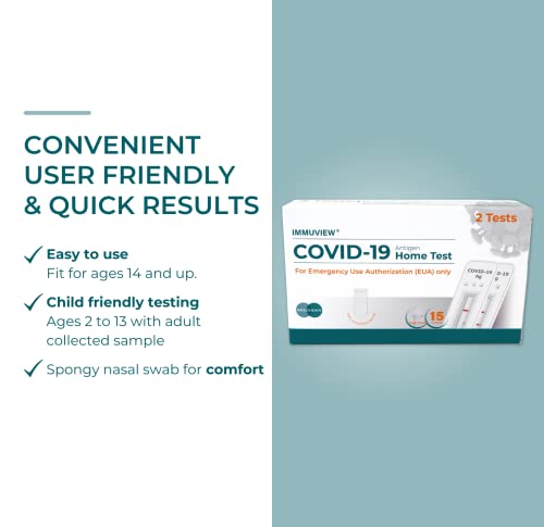 ImmuView COVID-19 Antigen Home Test, FDA EUA at-Home Self Test, Non-invasive Nasal Swab, Easy to Use and Results Within 15 Minutes (1 Pack, 2 Tests Total)