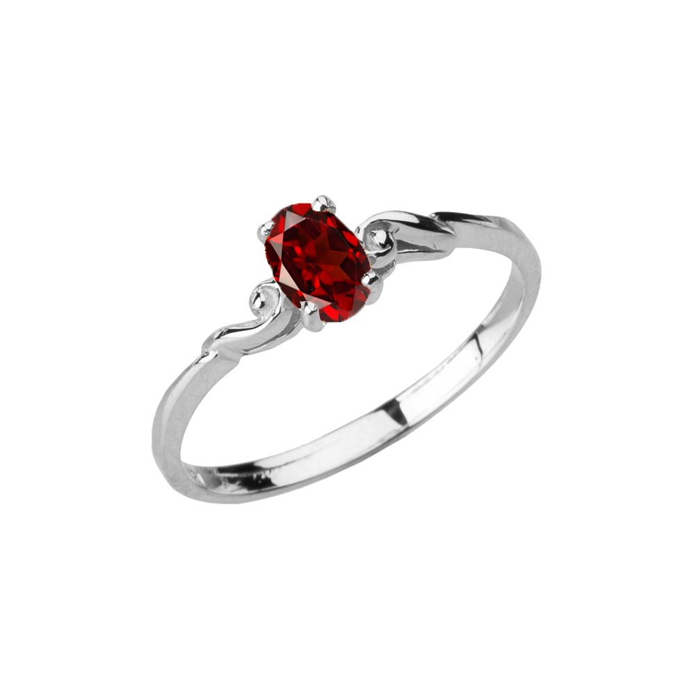 Dainty 14k White Gold Genuine Garnet Swirled Engagement/Promise Solitaire Ring (Size 7.5)