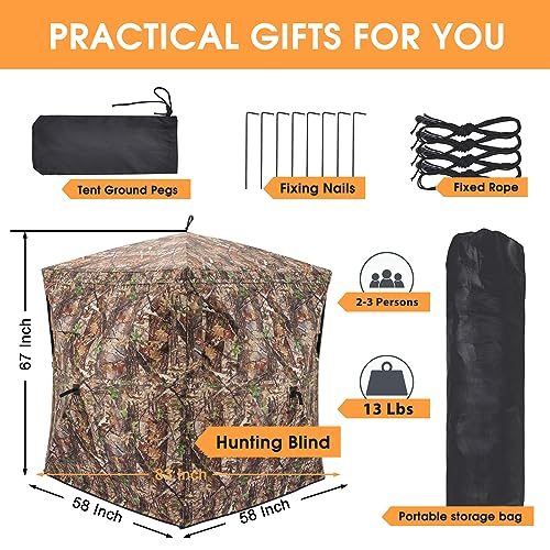 XProudeer Hunting Blind,See Through Ground Blinds with 270 Degree,2-3 Person Pop Up Portable Hunting Blinds,Camouflage Hunting Tent for Deer & Turkey Hunting