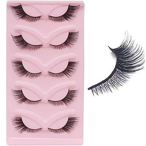 Fyonas Cat Eye Lashes Comfortable Fake Eyelashes Wispy Lashes Natural Look 18mm Fox Eye Lashes Volume False Lashes 5 Pairs Pack (Cat Eye 03)