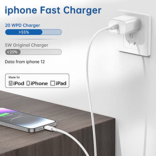 FGUIME iPhone 13 14 Charger Fast Charging, [MFi Certified] 3Pack USB C Wall Charger with USB C to Lightning Cable 6/6/10ft, Compatible with iPhone 14/14 Pro Max/13/13Pro/12/12 Pro/11/11Pro/XS,iPad