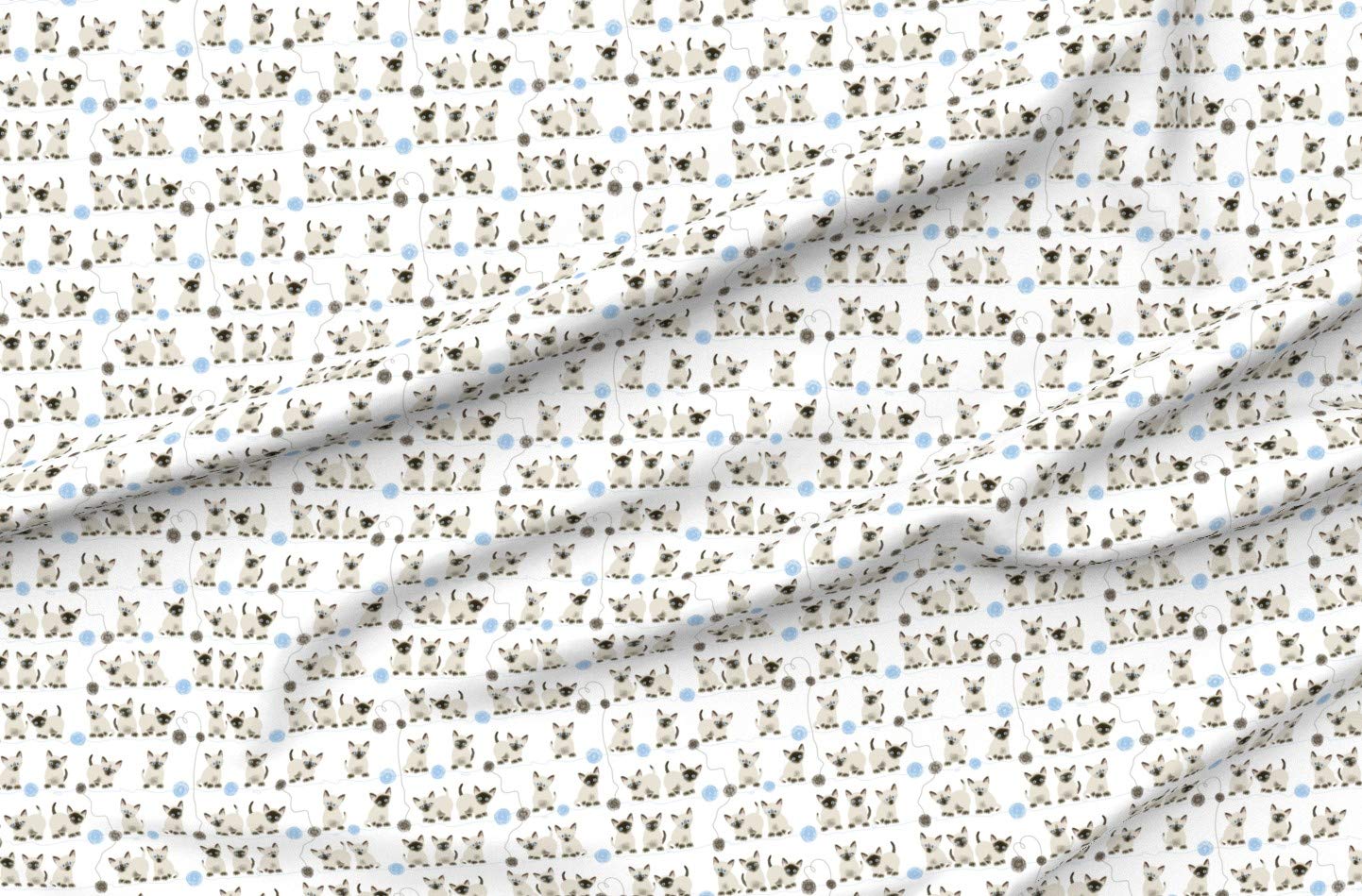 Spoonflower Fabric - Siamese Kittens Balls Kitten Playful Cat Cute Printed on Petal Signature Cotton Fabric by The Yard - Sewing Quilting Apparel Crafts Decor