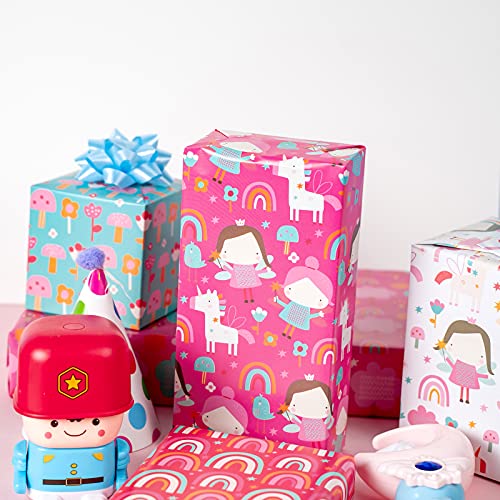 MAYPLUSS Wrapping Paper Large Sheet - FoldedĀ Flat - 6 Different Pink Girl Design (45.2 sq. ft.ttl.) - 27.5 inch X 39.4 inch Per Sheet