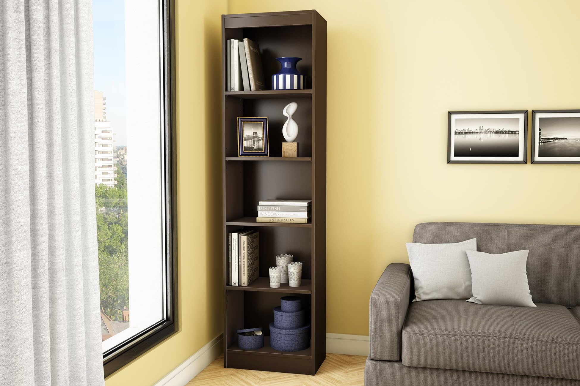 South Shore Axess 5-Shelf Narrow Bookcase, Chocolate