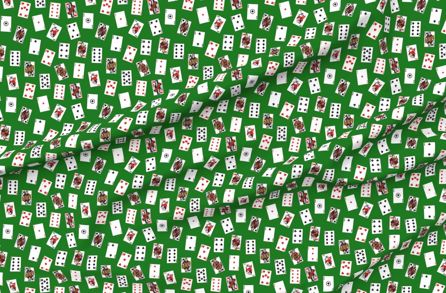 Spoonflower Fabric - Playing Cards Green Deck Card Game Poker Casino Printed on Petal Signature Cotton Fabric Fat Quarter - Sewing Quilting Apparel Crafts Decor