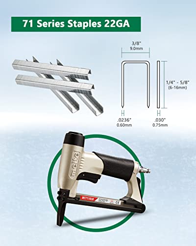 meite MT7116LN Pneumatic Upholstery Stapler 22 Gauge 71 Series 3/8" Crown 1/4" to 5/8" Length Long Nose Stapler Industrial Fine Wire Stapler