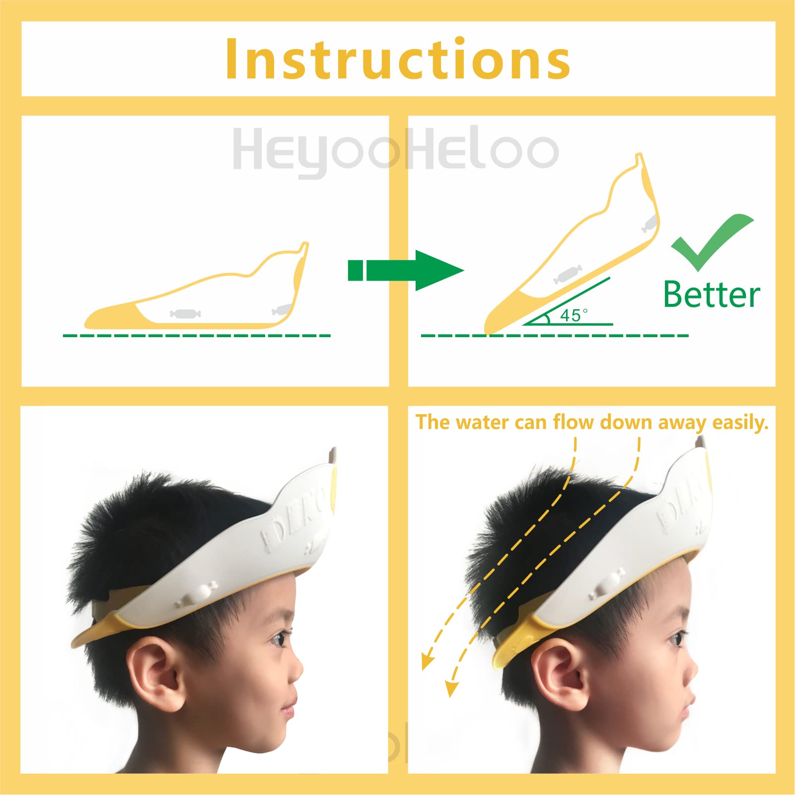 HeyooHeloo Safe Shampoo Bath Cap, Soft Adjustable Shower Visor Hat for Toddler, Baby, Kids, Childre