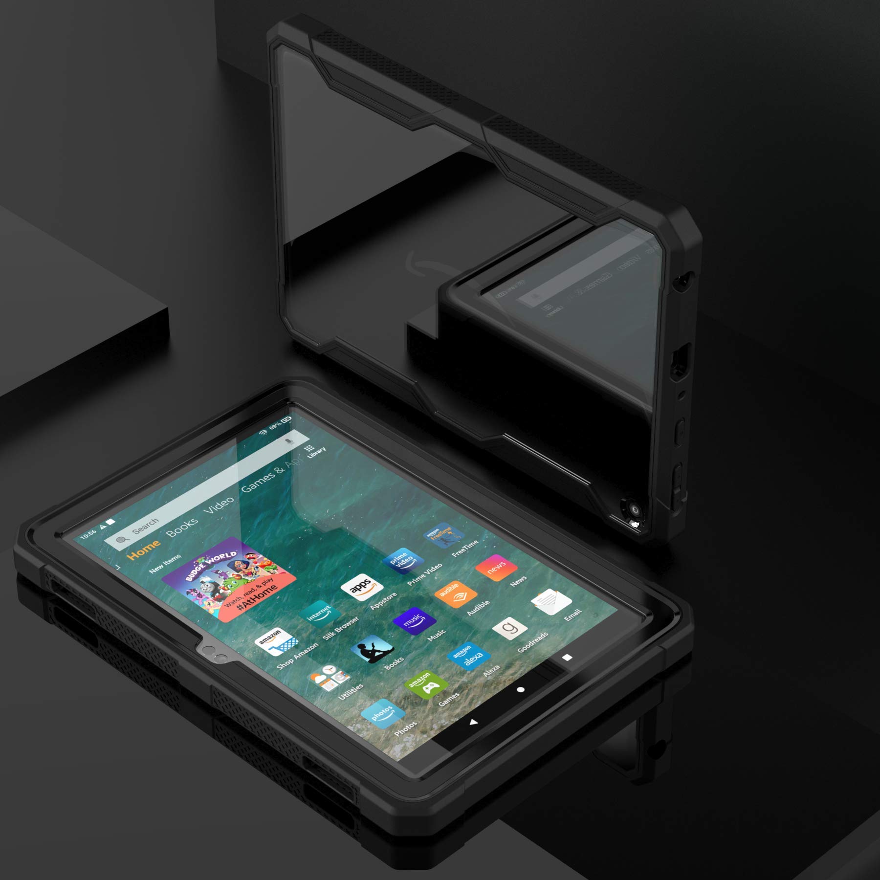EpicGadget Case for Amazon Fire HD 8 / Fire HD 8 Plus (10th Gen, 2020 Released) - Clear Back Full Body Dual Layer Protective Hybrid Cover Case Support Wireless Charging for HD 8 Plus (Black)