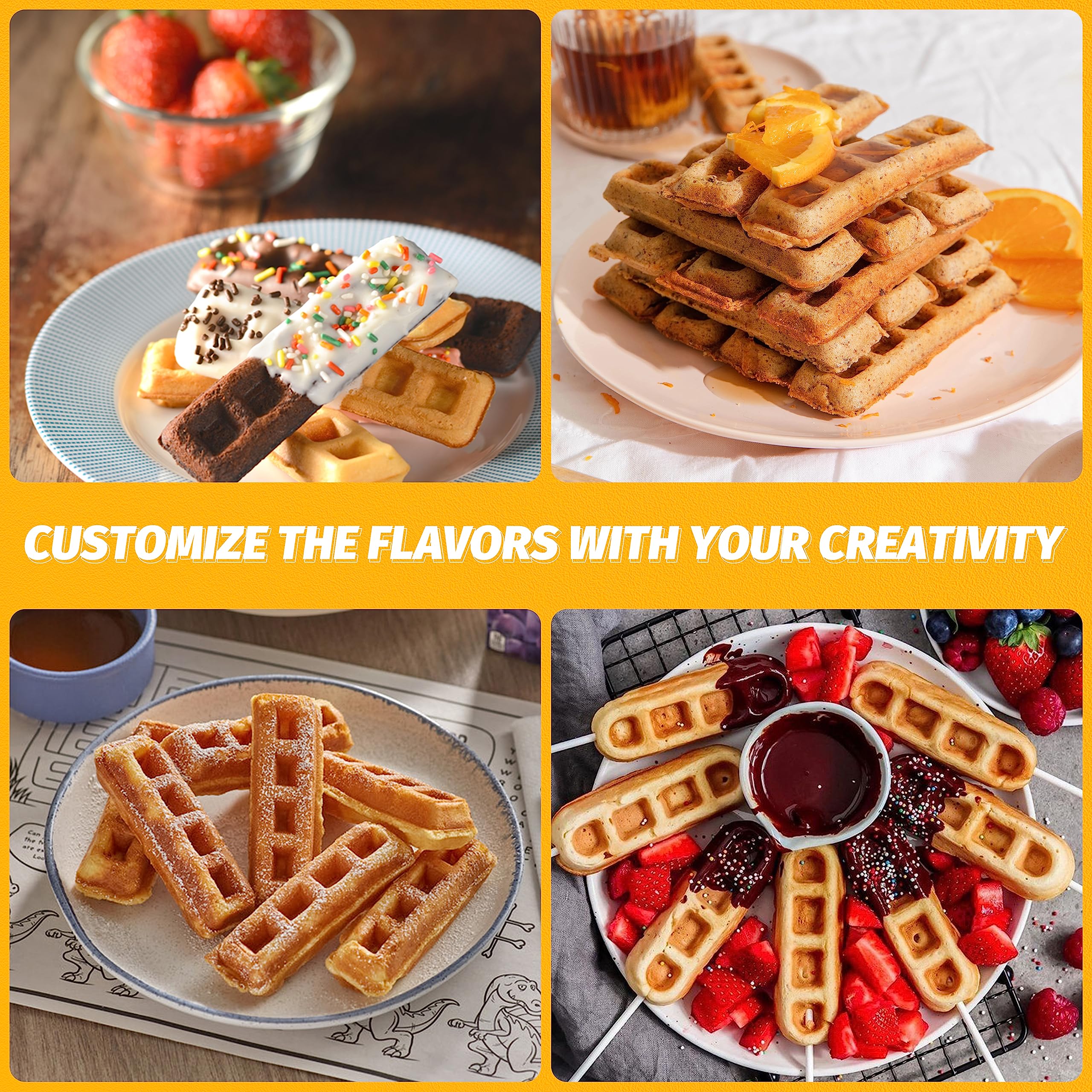 FineMade Waffle Stick Maker, Mini Waffle Maker Iron, Makes 6 Waffle Sticks, Ideal for Breakfast, Snacks, Desserts and More