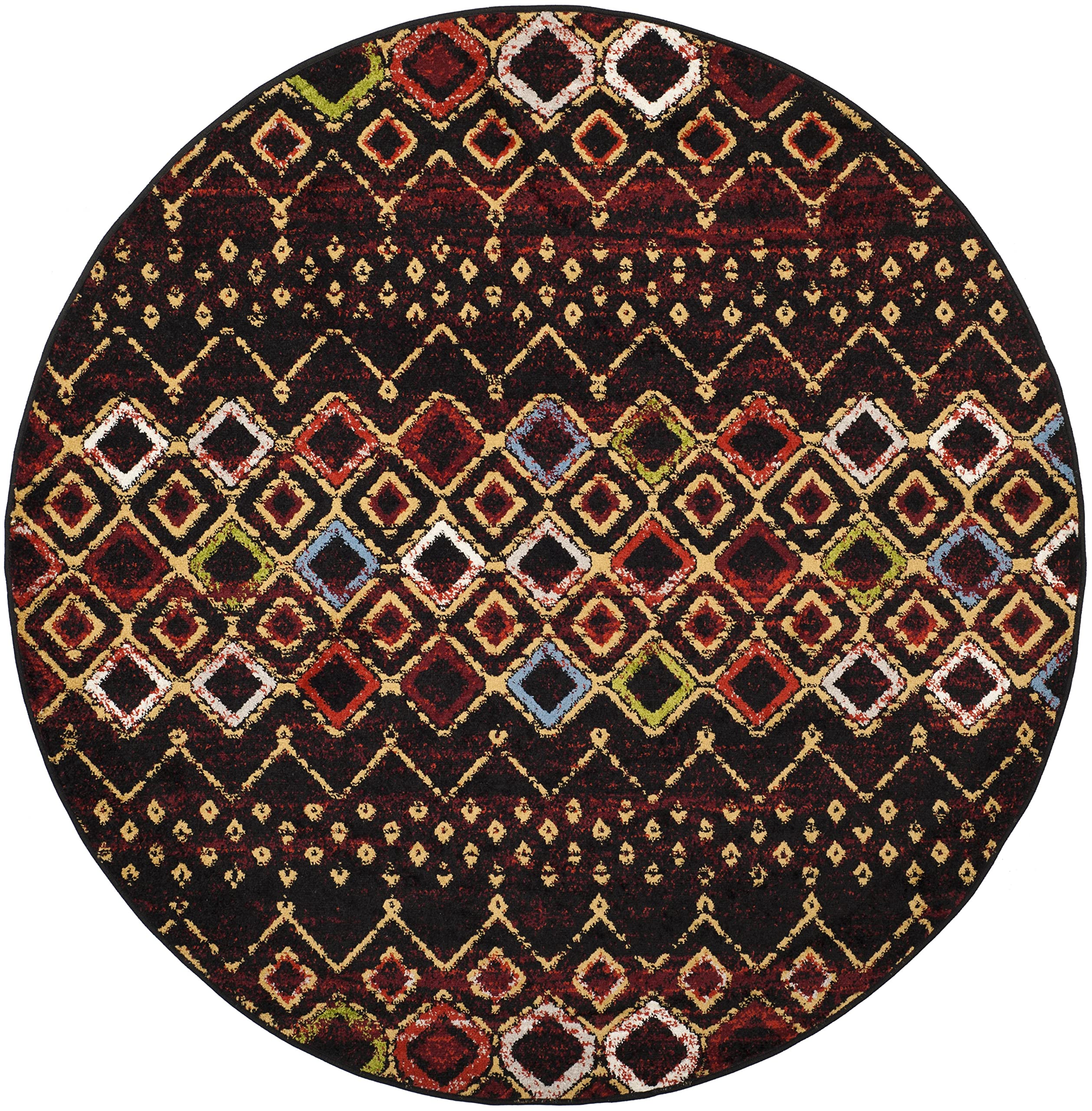 SAFAVIEH Amsterdam Collection 3' Round Black/Multi AMS108P Moroccan Boho Non-Shedding Dining Room Entryway Foyer Living Room Bedroom Area Rug