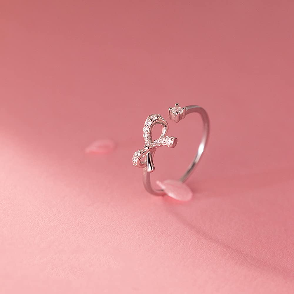 Dainty Bow Knot Statement Rings Sterling Silver 925 for Women Delicate Cubic Zirconia Crystal Promise Engagement Ring Eternity Tail Finger Band Wedding Bands Jewelry