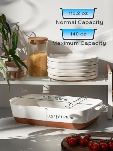 DOWAN Ceramic Baking Dish, 9x13 Deep Lasagna Pan, Large Casserole Dish with Handles, 4.3 Quarts Durable and Oven Safe Pan, for Roasting and Baking, Alabaster White
