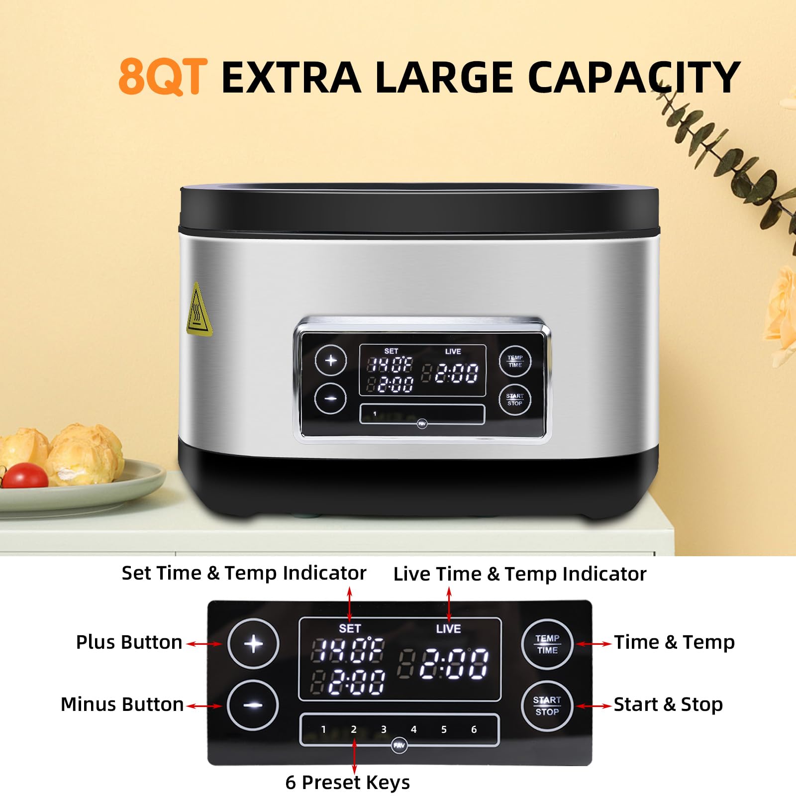 SPOONLEMON Sous Vide Cooker, 8 Quart Stainless Steel Sous Vide Machine with Precise Temperature Control,6 Preset Shortcuts, LED Touchscreen – All-in-One Sous Vide Cooking Pot for Home Use