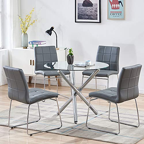Enjowarm Dining Chairs Set of 2 Kitchen Chairs Faux Leather Upholstered Sled Base Chrome Ergonomic Design Modern Mid Century Living Room Side Chairs for Home Kitchen Office Waiting Room