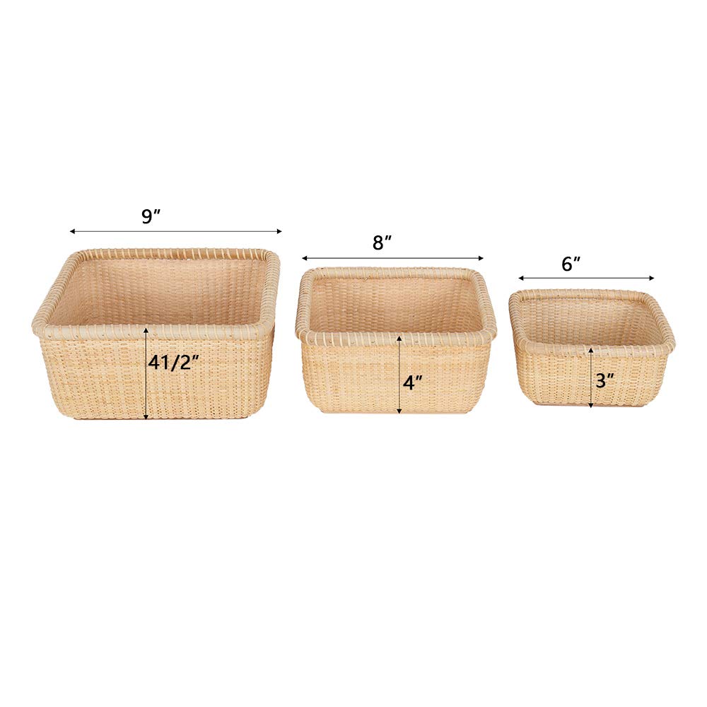 Teng Tian Nantucket Square Rattan Basket, Multi-Purpose Storage, Neutral Color, 11" x 11"