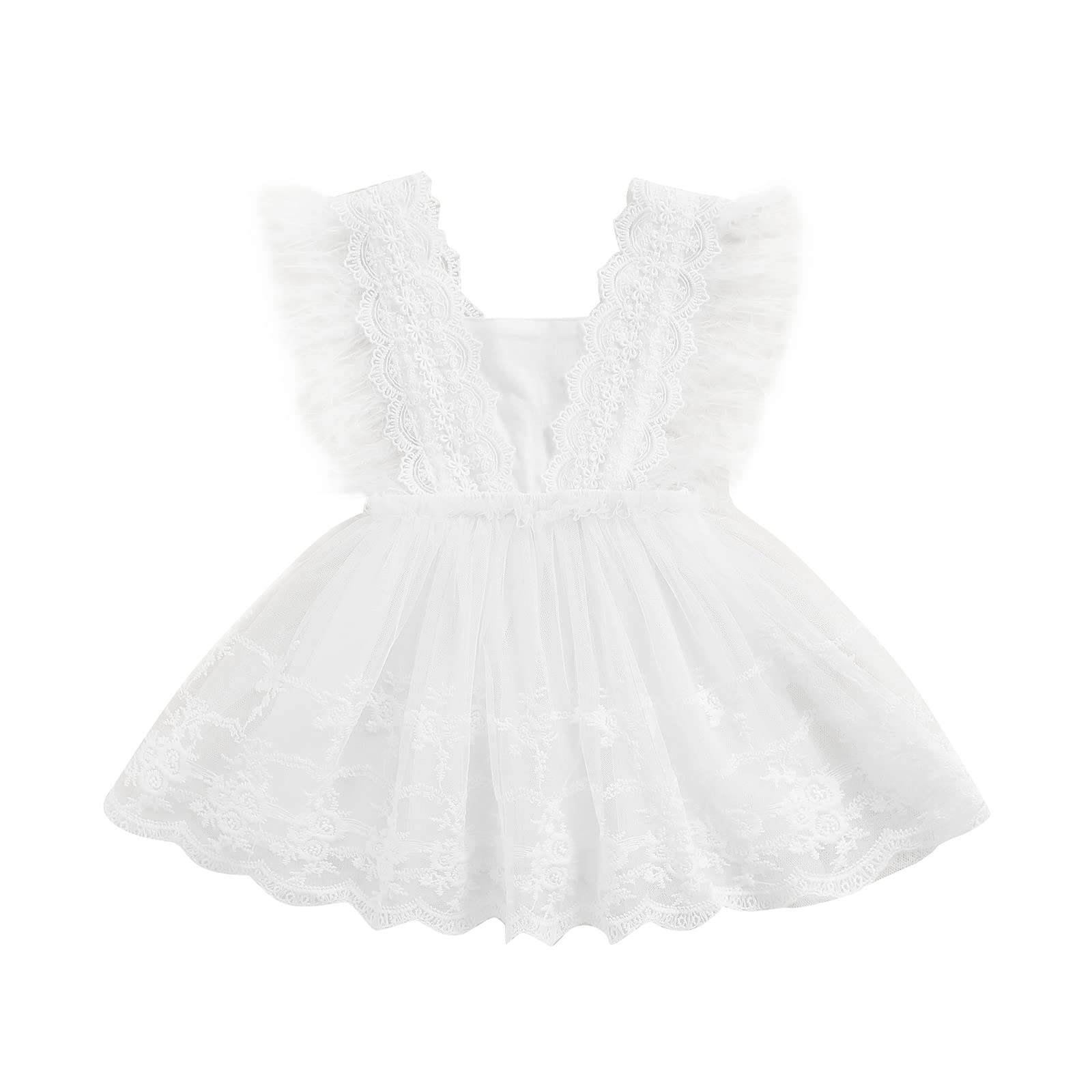 Newborn Baby Girl Lace Tassel Dress Ruffles Sleeve Backless Princess Tutu Dresses Sundress with Bowknot
