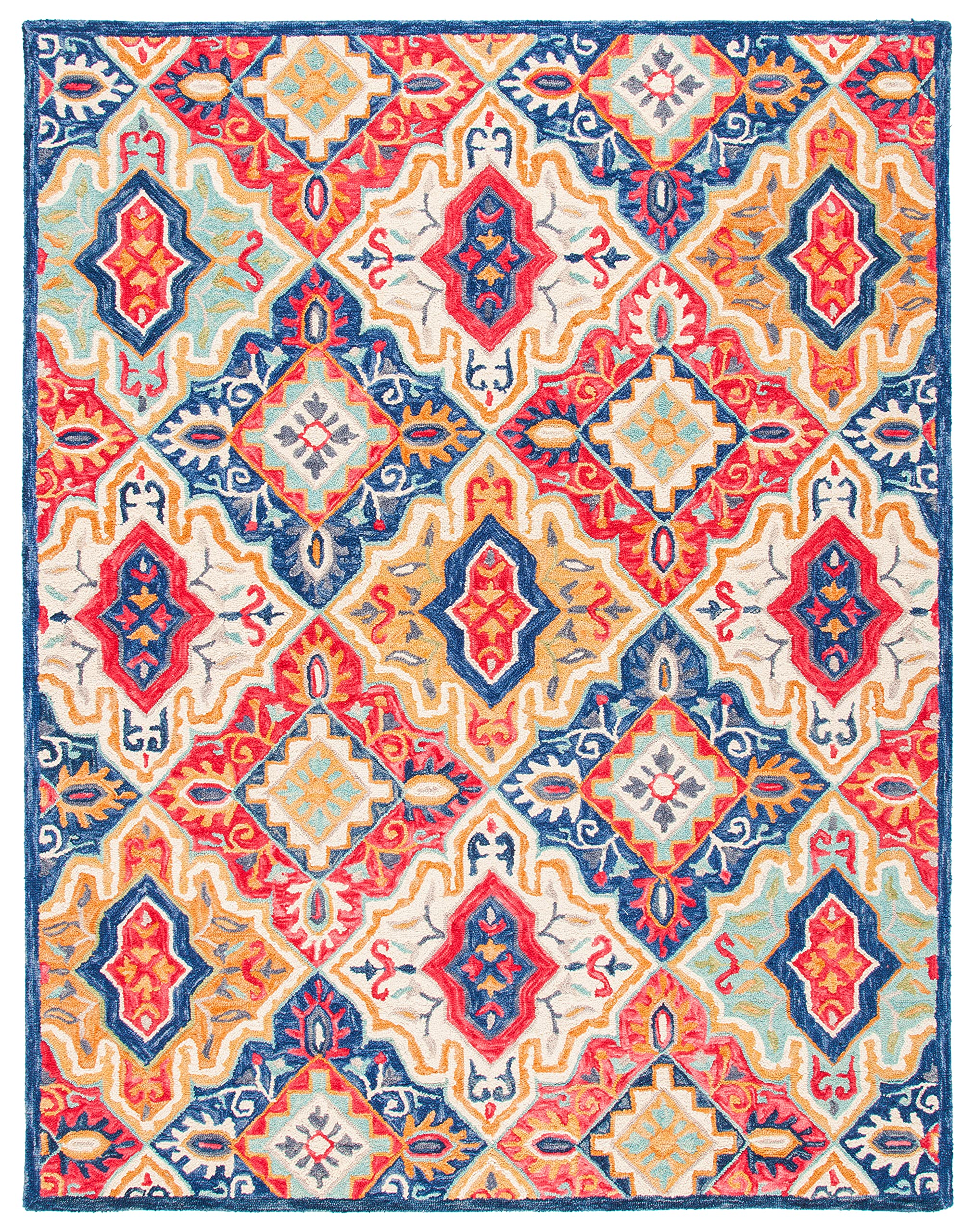SAFAVIEH Aspen Collection Area Rug - 9' x 12', Blue & Rust, Handmade Boho Wool, Ideal for High Traffic Areas in Living Room, Bedroom (APN526M)