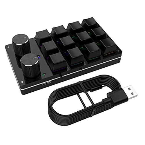 Jteyult Cable USB Macro Mini Keyboard 12 2 Knob Programming Keypad Hot-Swap Customization Gaming Mechanical Keyboard(Black)