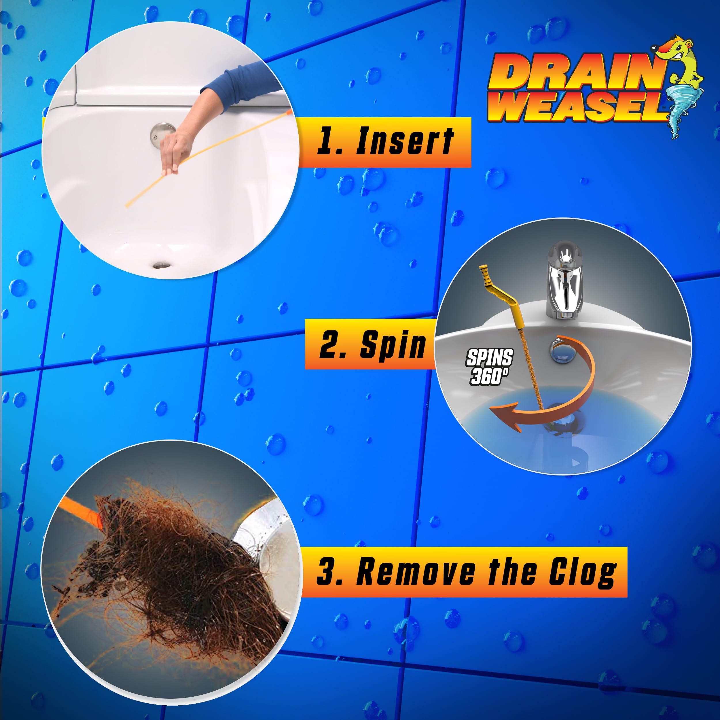 FlexiSnake Drain Weasel Sink Snake Hair Clog Remover Tool Kit, Sink, Pipe, Bathroom, Bathtub Drain Cleaner, 18-inch Long, Flexible, Made in The USA, 1 Wand and Removable Handle
