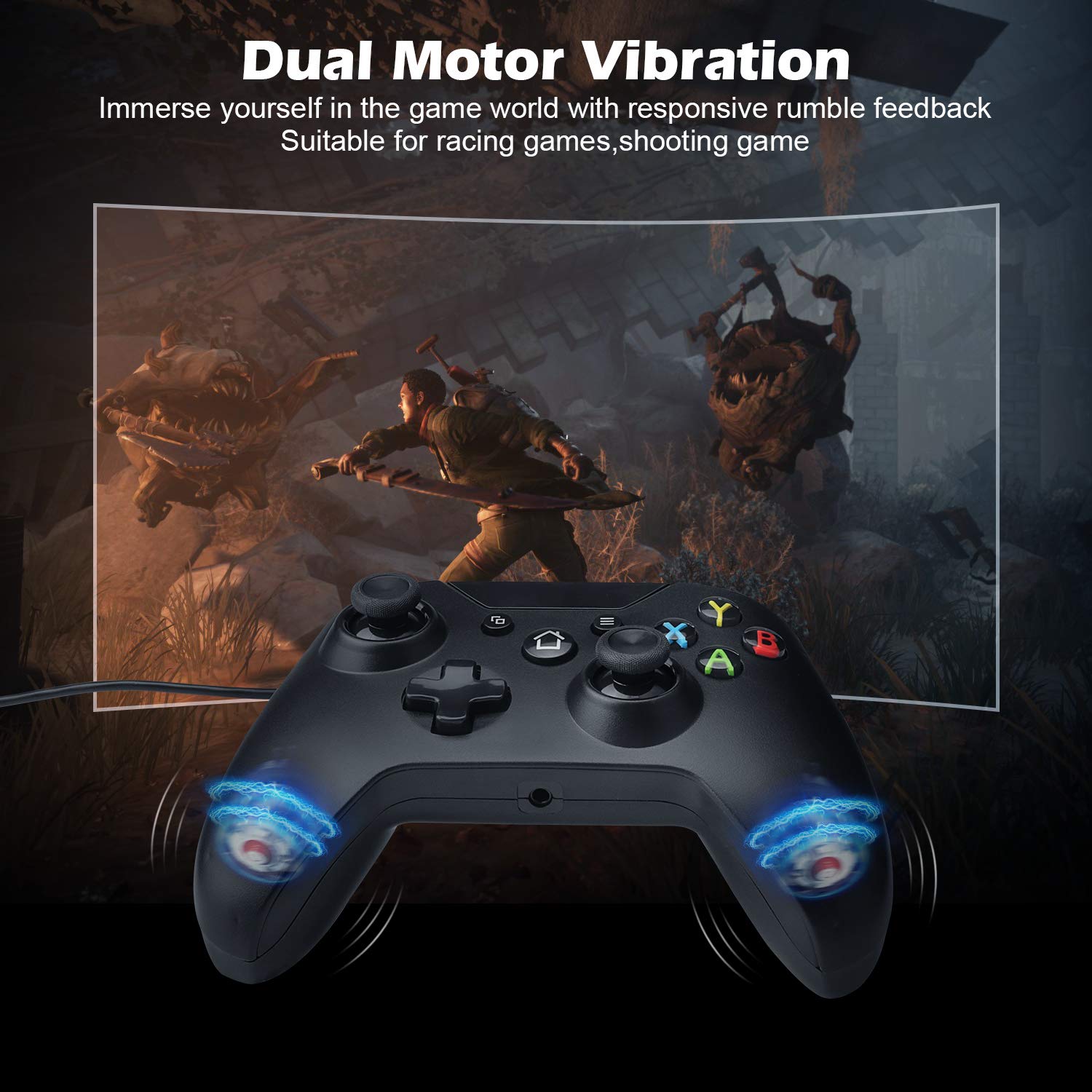 FUXINYA Wired Controller, Compatible with Xbox One/One S/One X/One Elite/Windows 10, PC Gamepad Controller with Headphone Jack [2020 Upgraded Version] (Wired Black)